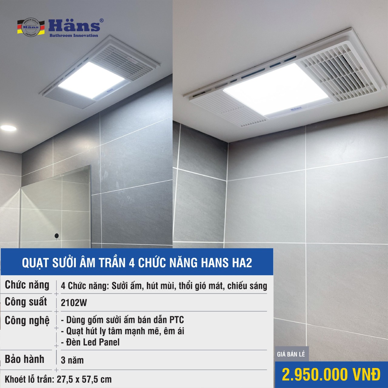 ĐÈN SƯỞI ÂM TRẦN HANS HA2 | Siêu thị gia dụng